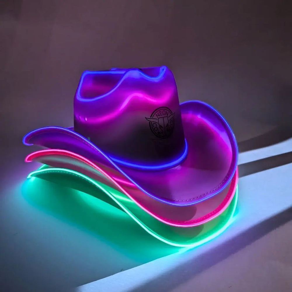 3 Light up LED Neon Cowboys Hats Bundle Pack