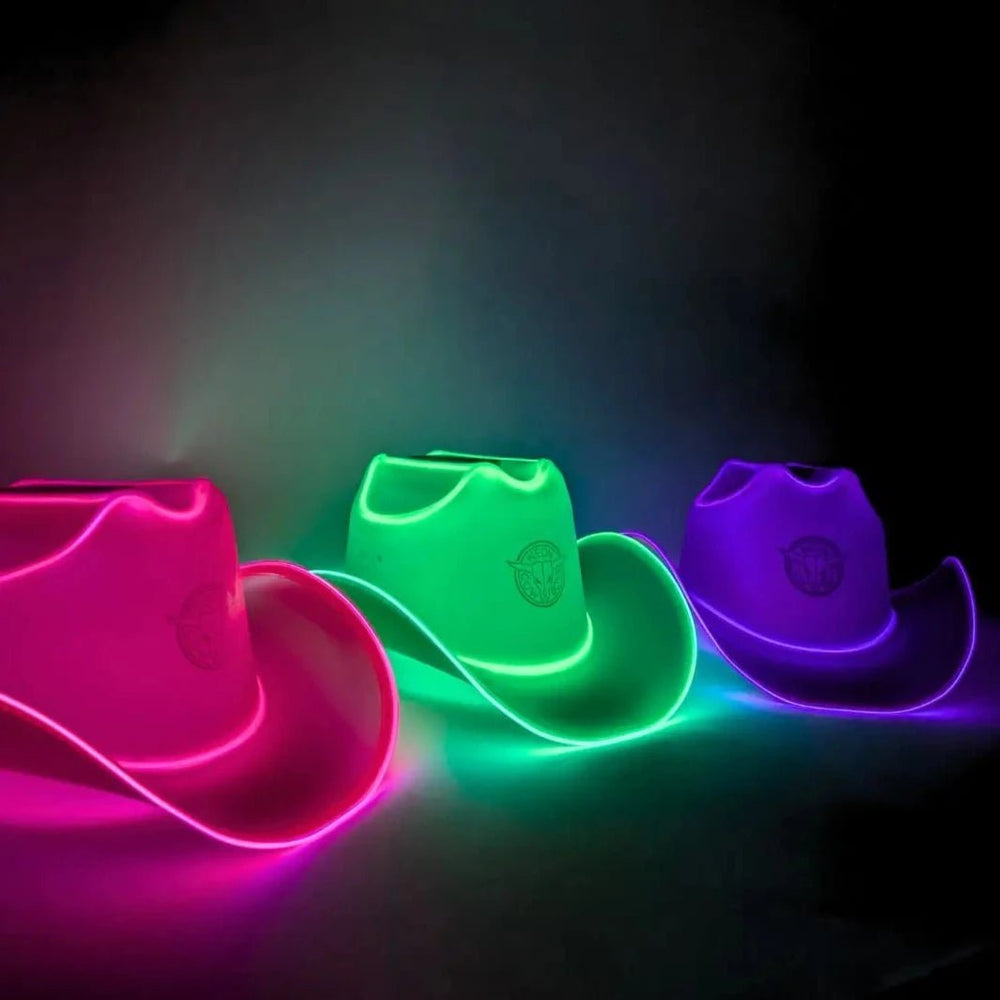 3 Light up LED Neon Cowboys Hats Bundle Pack