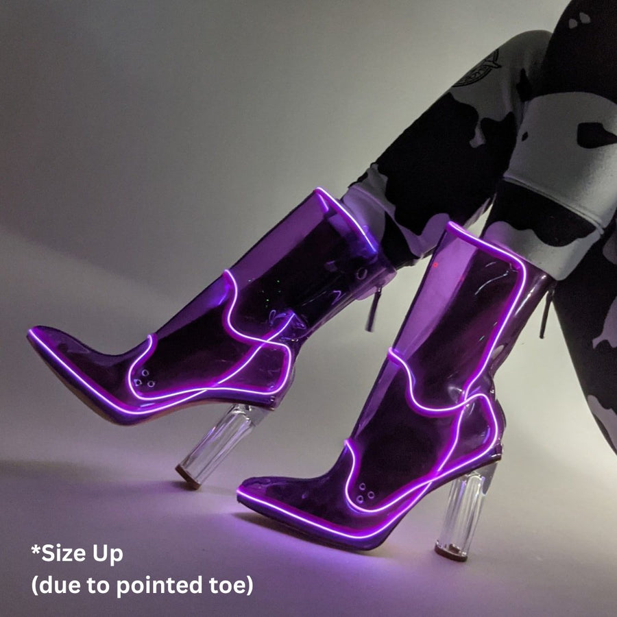 Neon Cowboys® Out Past Midnight Boots | LED Light up Transparent Heels